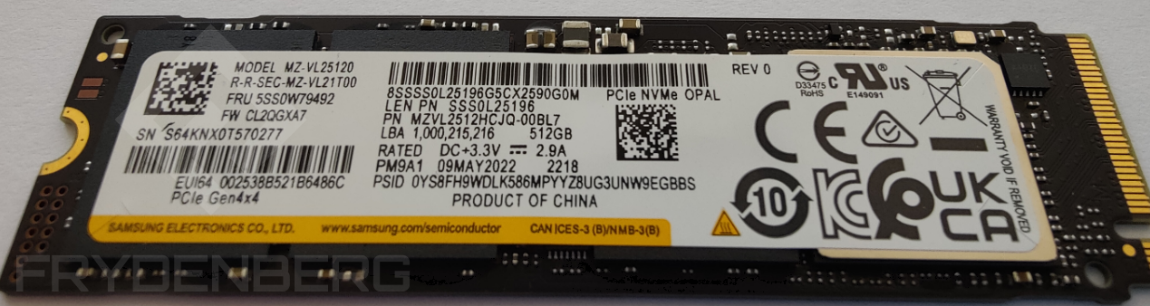 Lenovo FRU 5SS0W79492 512 GB SSD M.2 2280 SSD PCIe Gen4x4 MVMe OPAL 2.0 ...